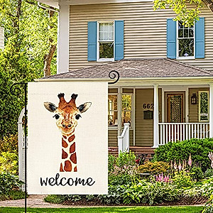AVOIN Giraffe Garden Flag Vertical Double Sided, Pet Welcome Quote Birthday Yard Outdoor Decoration 12.5 x 18 Inch