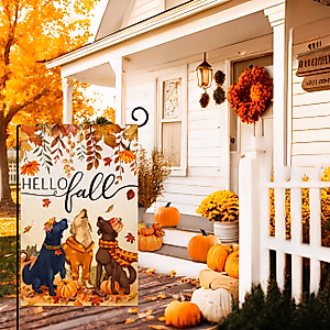 BLKWHT Fall Dogs Garden Flag 12x18 Vertical Double Sided Autumn Leaves Thanksgiving Holiday Outside Decorations Burlap Yard Flag BW506