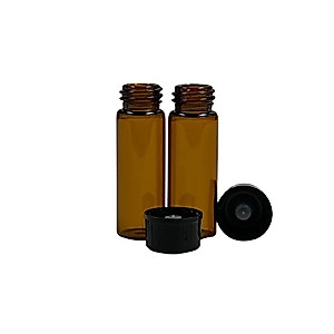 144 PCS, 15mm X 45mm [1 Dram, 4ml] Amber Glass Vials with Plastic Cone Liner Cap