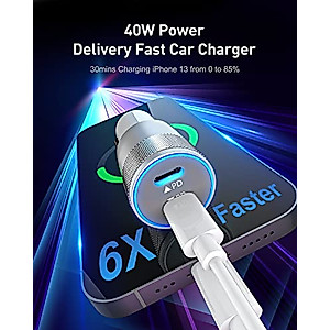 iPhone Car Charger [Apple MFi Certified],HOSOW 40W USB C Car Charger Dual Port PD Fast Charging Car Adapter with 2x Type C to Lightning Cable for iPhone 14 13 12 Pro Max/Mini/11/XS/XR/X/8 Plus/iPad/SE