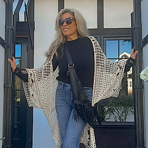 SASH Crossbody Bag - Black Genuine Leather Fringe Purse for Women - Travel Sling Bag with FRID-Protected Wallet