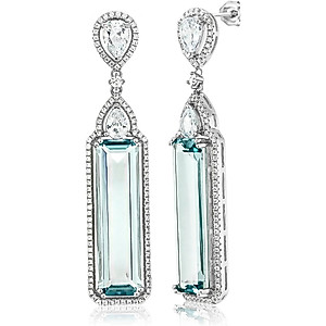 Gem Stone King 925 Sterling Silver Simulated Aquamarine Art Deco Dangle Earrings For Women (12.00 Cttw, 2 Inch)