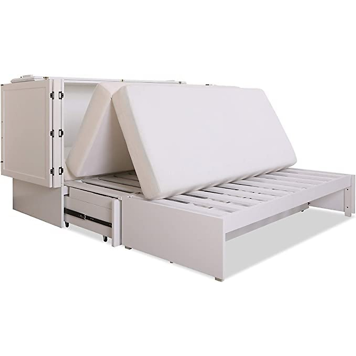 Mega Solutions Emurphybed Daily Delight Murphy Cabinet Chest Bed with Charging Station 8 Inch, Queen (White)