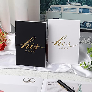 CARAVELOVE Vow Books for Wedding His and Hers Vows Book with 28 Pages-5.9''×3.9'' Vow Booklet (Black+White/Gold Foil)
