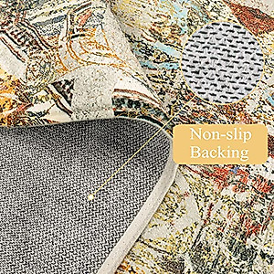 Lahome Boho Machine Washable Rugs - 5x7 Area Rugs for Living Room Non-Slip Throw Bedroom Rug Ultra-Thin Floral Print Dinning Room Rug Large Accent Distessed Floor Carpet for Entrance Kitchen Office