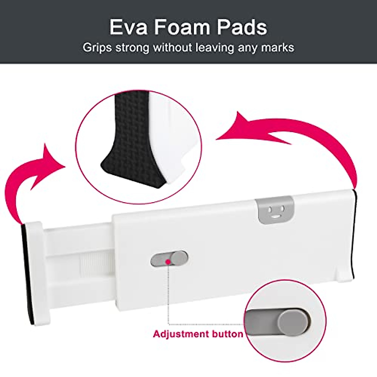 Drawer Dividers Pack of 8, Plastic Adjustable and Expandable Drawer Organizer Clothes, Deep Drawer Organizer, Works in Kitchen Utensils Organizer, Dresser Drawer Separators, 4'' High, 11-17.5'', White