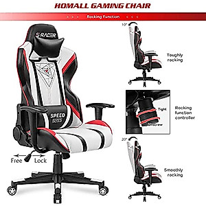 Homall Gaming Racing Office High Back PU Leather Chair Computer Desk / Video Game Chair Ergonomic Swivel Chair with Headrest and Lumbar Support (Black&White)