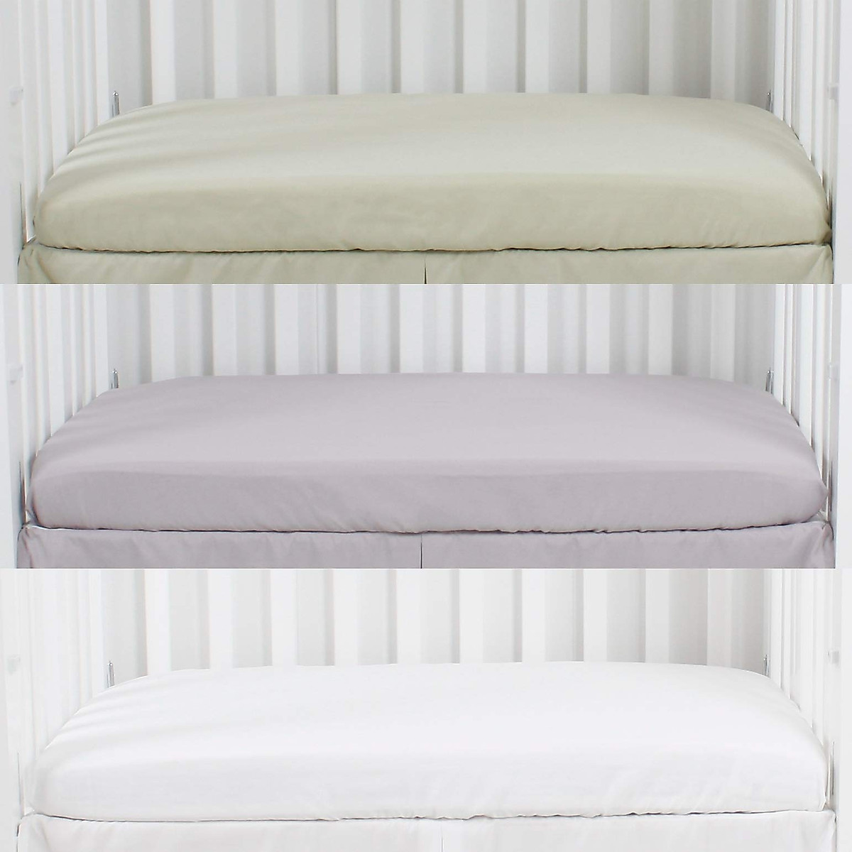 CaSaJa Microfiber 3 Pack Mini Portable Crib Sheets, Pack N Play Sheets with Comfy Napping Surface for Baby, Silky Soft Playard Playpen Sheets Set, Fits 24" x 38", Green + Light Grey + White