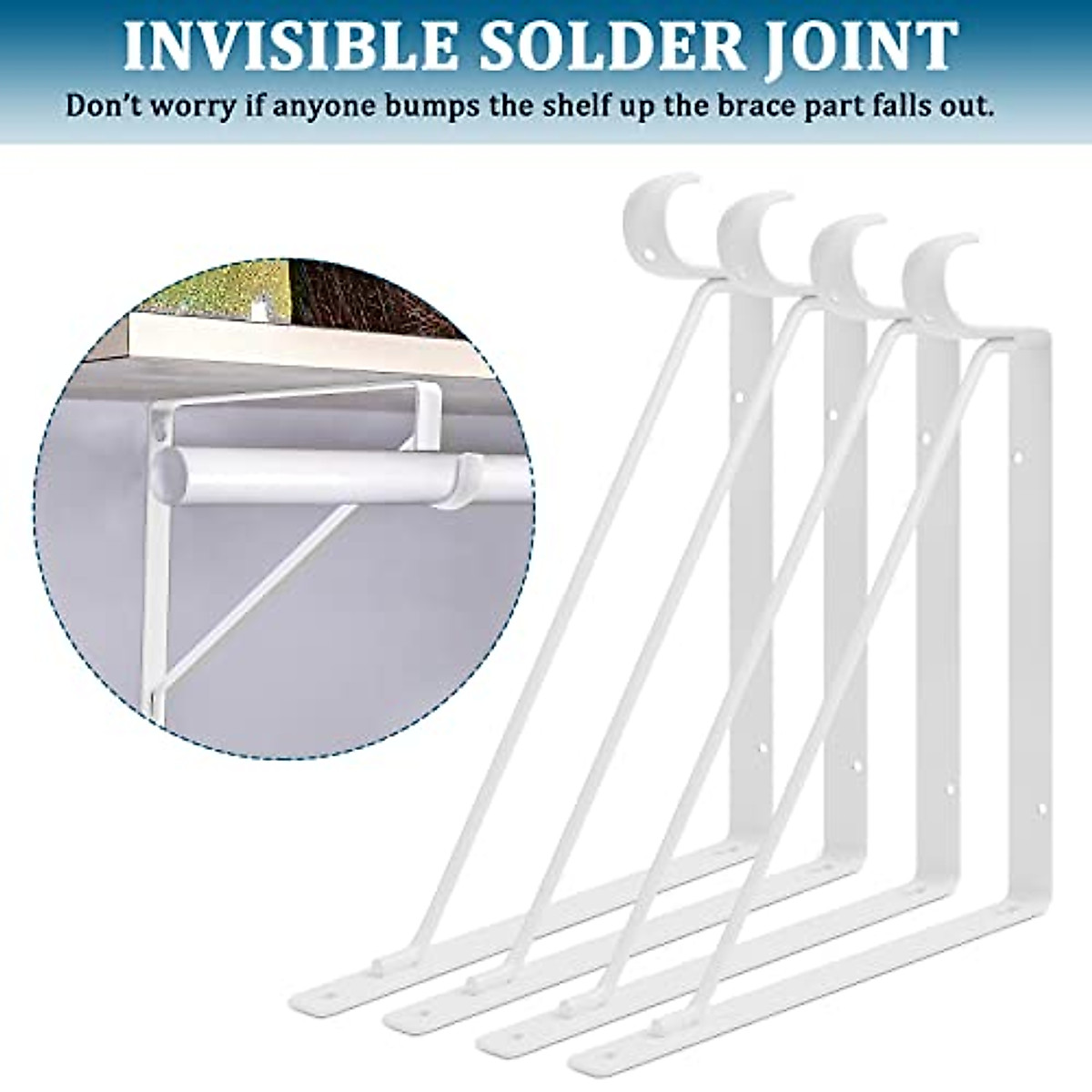 AYAYGD 4PCS Heavy Duty White Closet Rod Brackets 11 x 11 Inch,1-3/8Inch Diameter Shelf and Rod Bracket Holder for Home and Closet Decor, Wall Mount Closet Pole Supports Bracket Hook with Screws