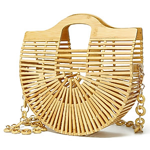 Miuco Bamboo Tote Bags Top Handle Handmade Handbags Beach Purses With Chain