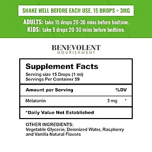 Liquid Melatonin for Kids and Adults 3mg - Natural Sleep Aid Drops, Berry Vanilla Flavor, Made in USA. Tincture Helps Fall Asleep Faster, Stay Asleep Longer. Children Friendly. Non-GMO. No Fillers.