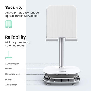 UGREEN Tablet Stand Holder Adjustable Desktop Holder Dock Riser Compatible for iPad 10.2 Inch iPad Air 10.5 iPad Mini 4 3 2 E-Book Reader Max 12.9 Inch White