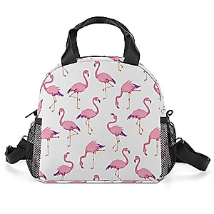 Funny Pink Flamingos Printed Lunch Box Tote Bag with Handles and Shoulder Strap for Men Women Work Picnic