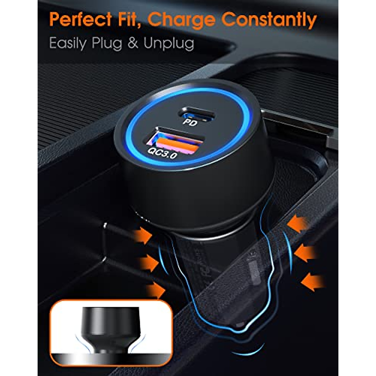 Car Charger, ZeeHoo USB C Car Charger Adapter QC 3.0&PD Dual Port 45W Fast Charging for Apple iPhone 14 13 12 11 Pro Max Mini, Samsung Galaxy S23 Ultra/S22/Z Fold4 Flip 4/S21/Note20/Pixel/LG