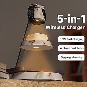 Bedside Lamp with Wireless Charging Station, Touch Control Desk Lamp, Stepless Dimming, 15W Wireless Charger Station for iPhone/Air Pods/Apple Watch, Ideal Gift for Home or Office (Wood Grain)
