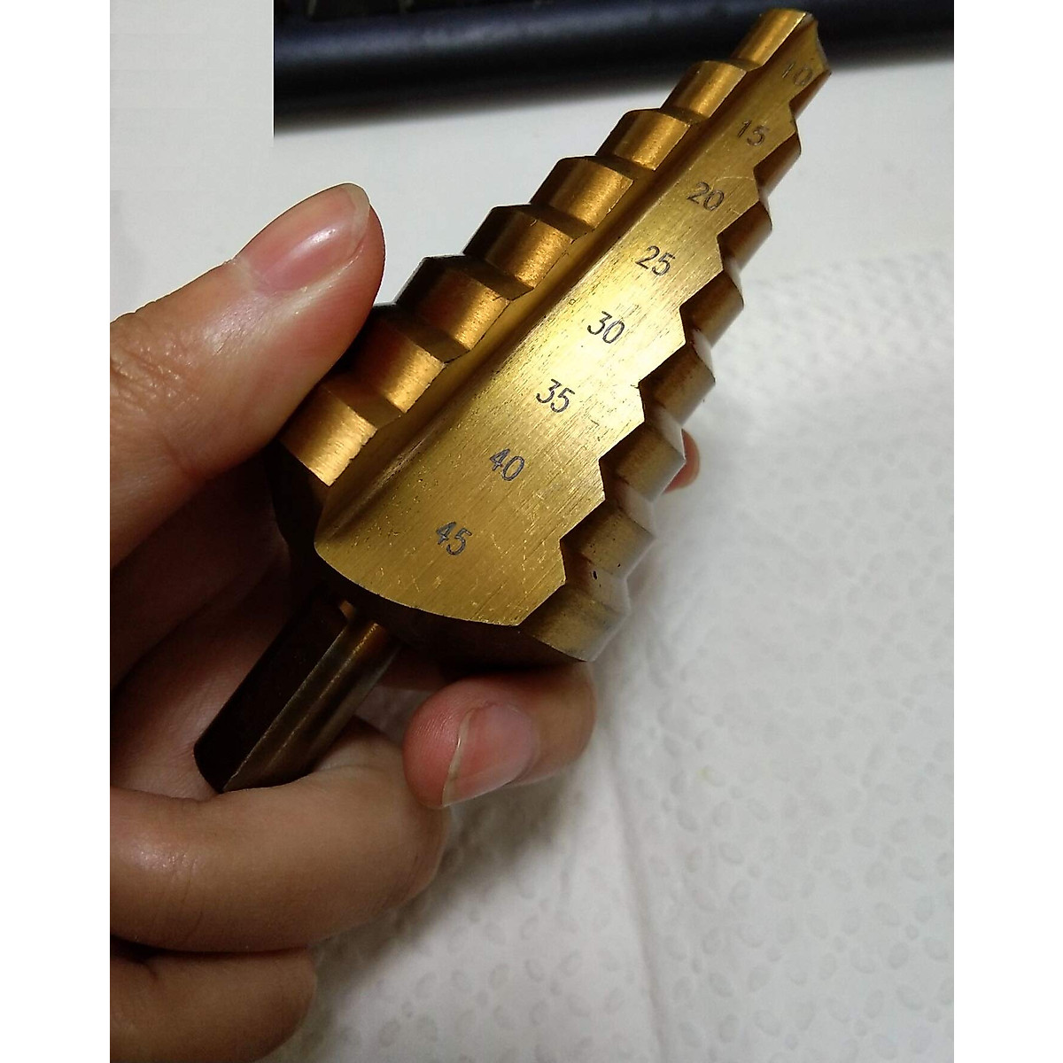 Dtacke Metric 10mm-45mm/0.39"-1.77" Triangle Round Handle Step Drill Bit Set Titanium Coated Pagoda Hole Drilling Bit for Wood Metal Steel