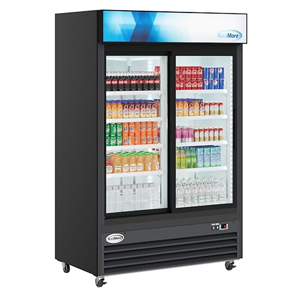 KoolMore MDR-2D-GSLD Commercial Glass 2 Door Display Refrigerator Merchandiser - Upright Beverage Cooler with LED Lighting - 45 Cu. Ft., Black