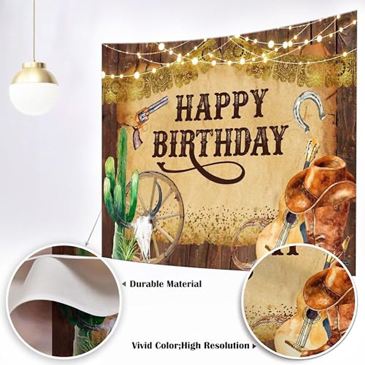 Mocsicka Western Cowboy Happy Birthday Backdrop Rustic Old West Rodeo Cowboy Background Brown Rustic Wood Kids Birthday Party Decoration Banner Cowboy Party Decorations (7x5ft (82x60 inch))