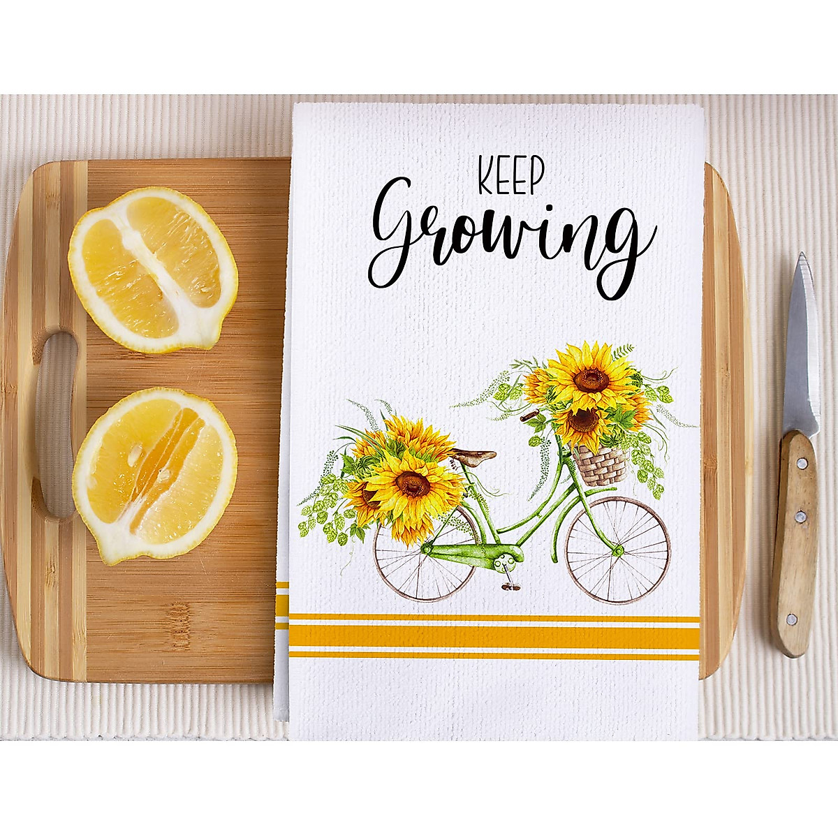 AnyDesign Sunflower Dish Towel 18x28 Inch Spring Summer Tea Towel Orange White Buffalo Plaids Flower Dishcloth Hello Sunshine Gnome Decorative Hand Towel for Bathroom Cooking, 4Pcs, A0196