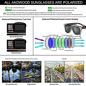 ANDWOOD Wood Sunglasses Polarized for Men Women Uv Protection Wooden Bamboo Frame Mirrored Sun Glasses Green Shades