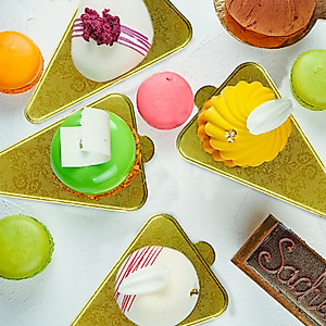 200 Pcs Mini Cake Boards, Floral Embossed Gold Mousse Cake Boards Mini Cake Bases Cake Paper Board Plates Cupcake Dessert Displays Tray Cardboard Dessert Board Pastry Base (Triangle Cake Boards)