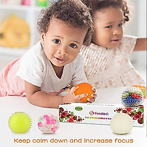 Fansteck Stress Balls for Kids and Adults, Luminous Squeeze Ball/Led Light Squishy Ball/Stretchy Ball/Rainbow Stress Relief Ball, Non-Toxic Funny Fidget Toys for Anxiety Autism ADHD(5 pack)