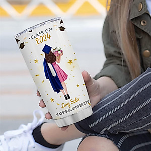 wowcugi Personalized Graduation Tumbler Class Of 2024 Custom Cups with Lid 20oz 30oz Travel Mugs Happy Graduation Gifts for Her Women Daughter Sisters Best Friends