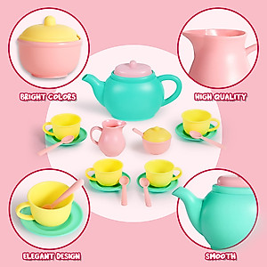 JOYIN 18PCS Pretend Play Tea Party Set Play Food Accessories BPA Free, Phthalates Free, Plastic Tea Set, Mini Kitchen for Kids, Gifts for Toddler Boys Girls Ages 3,4,5,6 Years Old