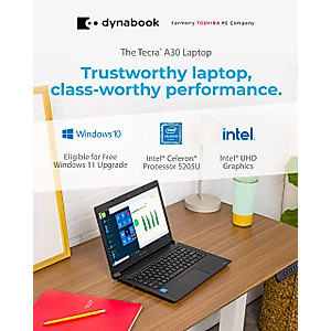 DYNABOOK Tecra Laptop, Intel Celeron 5205U, 4 GB RAM, 128 GB SSD, 13.3 Full HD Display, Windows 10 Pro Education, Tested Durability, Thin & Lightweight, Spill-Resistant Keyboard (A30-G, 2019)