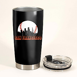 Schian San Francisco City Skyline Legends Baseball Tumbler - Coffee Mug Insulated Tumbler With Lid - Mother's Day, Father's Day, Birthday, Christmas Gifts For Fans - 20 Oz| Stainless Steel