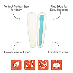 Innobaby Silicone Baby Spoon with Carrying Case Gum Friendly (4 Pack)(Aqua, Mango, Green, Pink)