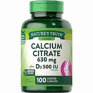 Calcium Citrate with Vitamin D3 | 100 Caplets | Non-GMO, Gluten Free Supplement | by Nature's Truth