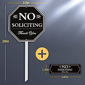 SWEETFULL 28" No Soliciting Sign for Yard, Aluminum, Collocation Self Adhesive Modern Design Door Sign，Metal Yard Sign with Stake,Heavy Duty Weather Resistance Sign（1 Pcs）