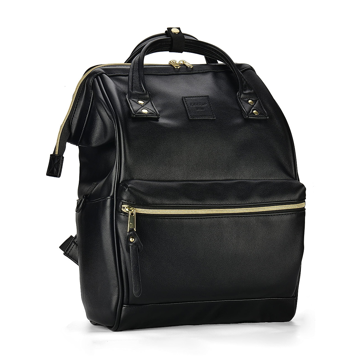 Kah&Kee Leather Backpack Diaper Bag Laptop Travel Doctor Teacher Bag For Women Man (Black II)