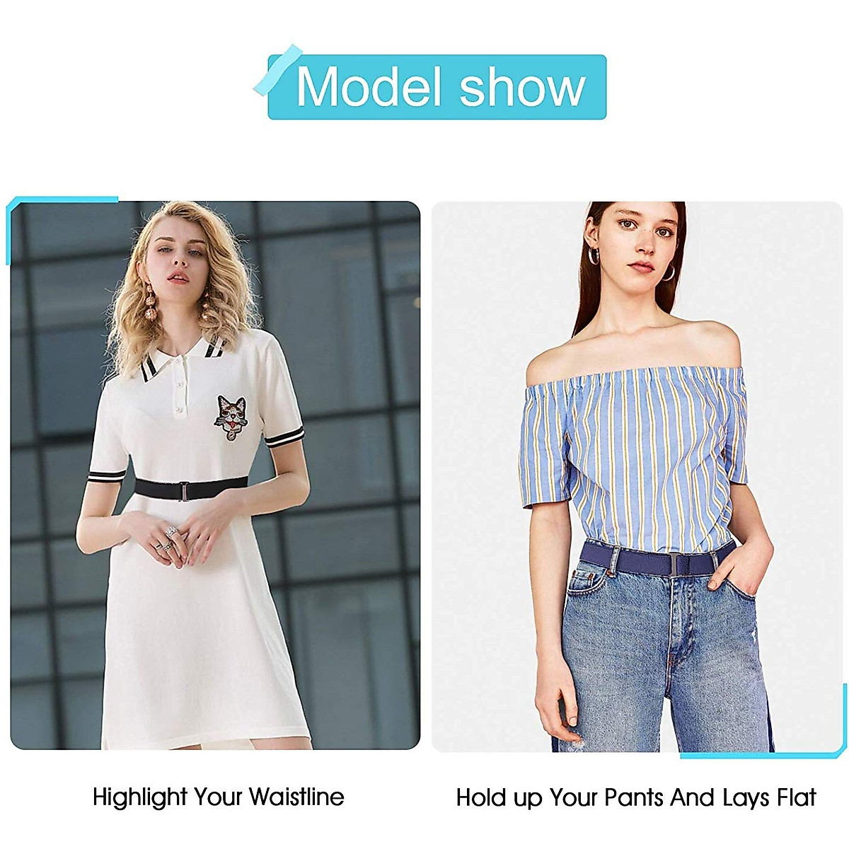 JASGOOD 4 Pack Invisible Women Stretch Belt No Show Elastic Web Strap Belt with Flat Buckle for Jeans Pants Dresses