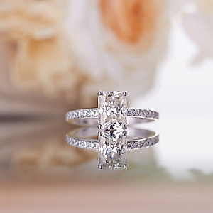 LANE WOODS 1ct 2ct 3ct 4ct 5ct 8ct Radiant Cut Solitaire Moissanite Rings Thin Band Real White Gold Plated 925 Sterling Silver Wedding Engagement Promise Rings Size 3-13