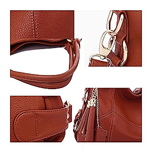 GJGJTER Women Ladies Handbag Purse Shoulder Tassel Stitching Tote Bag-Off White