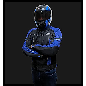 RS Motosports All Season Racing Motorbike Jacket for Men Water Proof & Breathable Motorcycle Jacket with Textile Fabric (US, Alpha, X-Large, Regular, Regular, Black/Black)