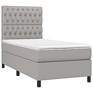 vidaXL Bed Frame, Box Spring Bed Single Platform Bed, Bed Frame Mattress Foundation with Headboard for Bedroom, Light Gray Twin XL Fabric
