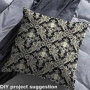 Sugar Skull Fabric by The Yard, Halloween Upholstery Fabric, Religious Boho Floral Decorative Fabric, Gothic Horror Indoor Outdoor Fabric, Abstract Flowers Waterproof Fabric, Black Grey, 3 Yards