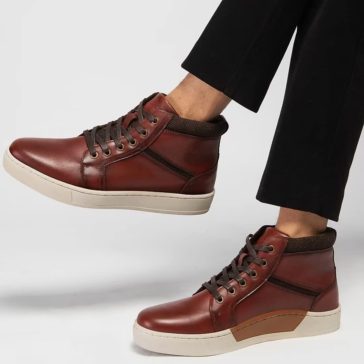 Athletic Shoe, Genuine Leather Casual Walking Sneaker Shoes Mid-Top Brown 9