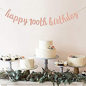 INNORU Glitter Happy 100th Birthday Banner - 100th Anniversary Sign Banner - Cheers to 100 Years Birthday Party Bunting Decorations Rose Gold