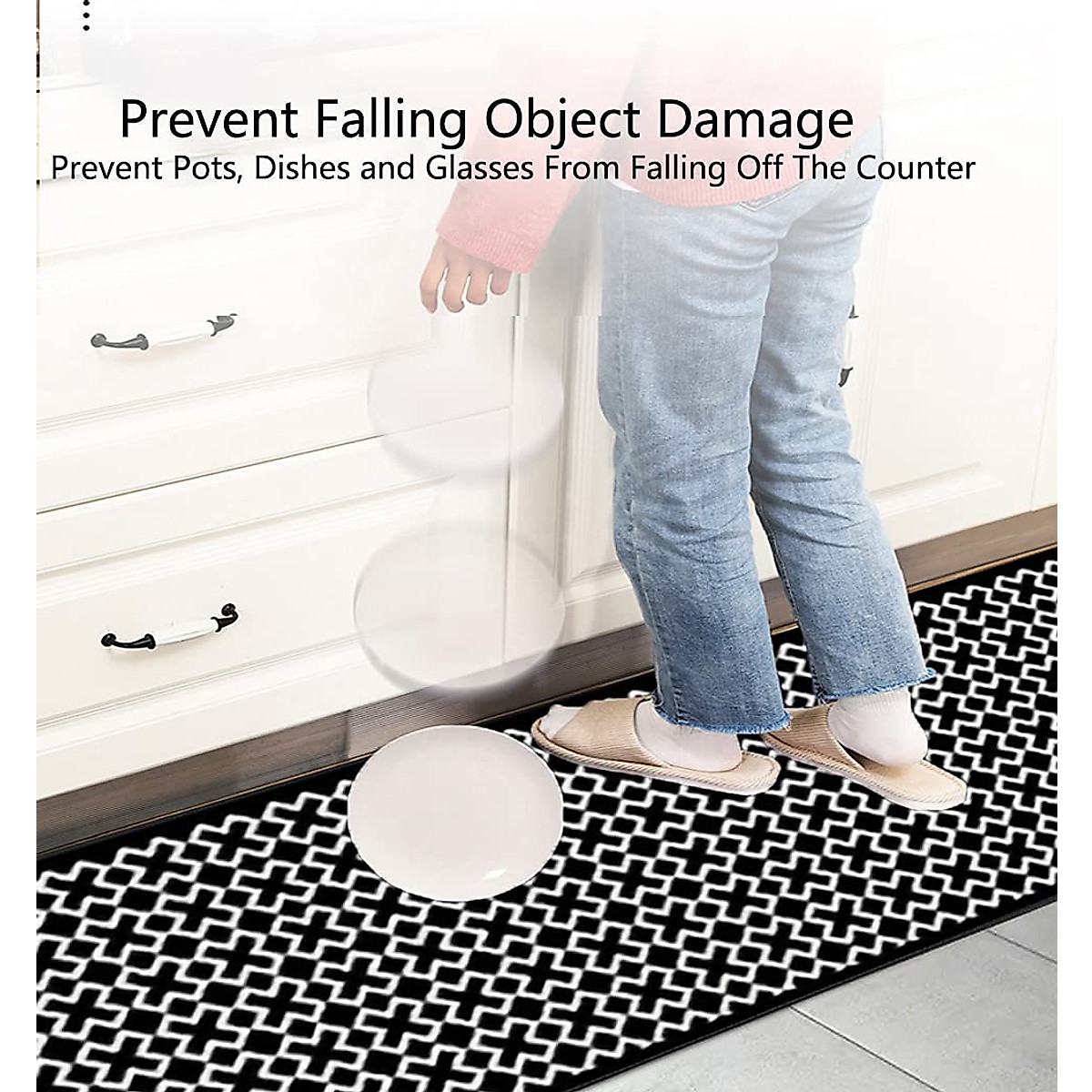 WENLION Kitchen Rug Non Skid Absorbent Kitchen Mat Washable Anti Fatigue 2PCS Set 15 inchx23 inch+15 inchx63 inch