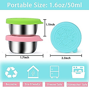 Salad Dressing Container To Go, 4x1.6oz Stainless Steel Small Containers with Lids, Easy Open and Reusable Condiment Containers with Lids, Leakproof Sauce Containers for lunch box, Dipping Sauce Cups