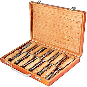 Mophorn Wood Chisel Sets 12pcs，Wood Carving Hand Chisel 3-3/4Inch Blade Length,Woodworking Chisels with Red Eucalyptus Handle,Wood Tool Box,for Wood Carving Root Carving Furniture Carving Lathes