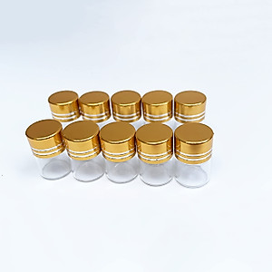 Luo House 10pcs 1ml 16x20mm Tiny Mini Small Clear Bottles Glass Vials 1ml with Caps Gold