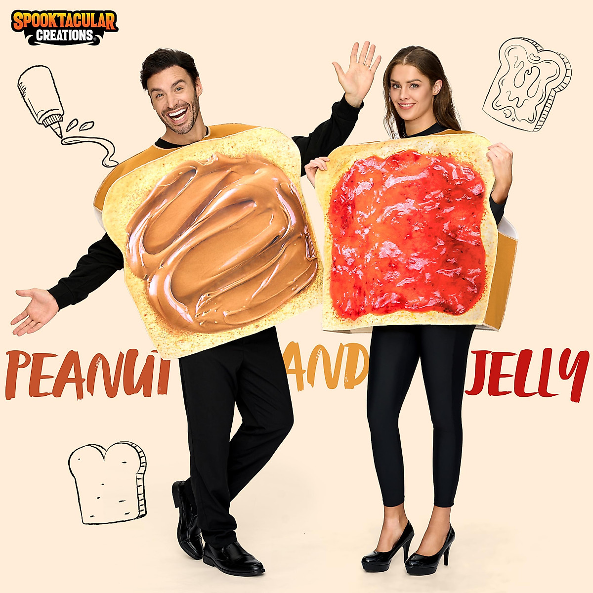 Spooktacular Creations Peanut Butter and Jelly Costume, Halloween Adult Couple Costume for Halloween Dress Up Party