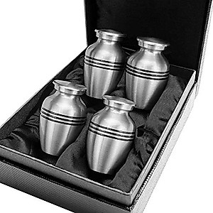 Trupoint Set of 4 Small Urns for Human Ashes Adult Male or Female - Holds 0.75 Lbs. Per Mini Urn, 2.75" x 1.75" Mini Cremation Urns, Keepsake Burial Urns with Case & Bags - Pewter