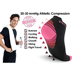 Physix Gear Sport Low Cut Socks Men & Women - Ankle Compression Running Socks (2Pair Blk-Pnk S/M)