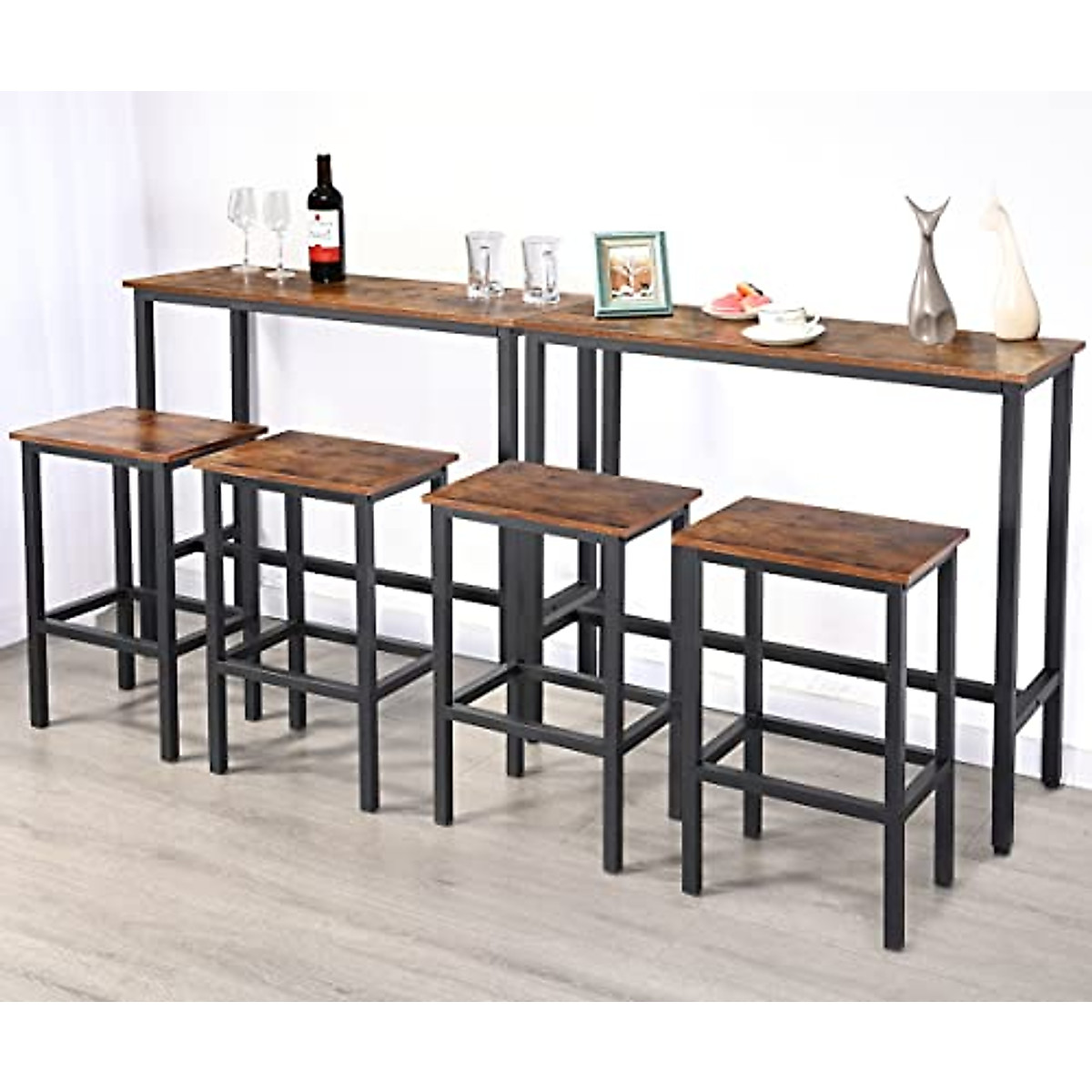 RokiaTek Bar Table 39" Long Narrow Bar Height Pub Table Dining Table for Kitchen, Dining Room, Living Room, Sturdy Metal Frame, Industrial, Rustic Brown and Black